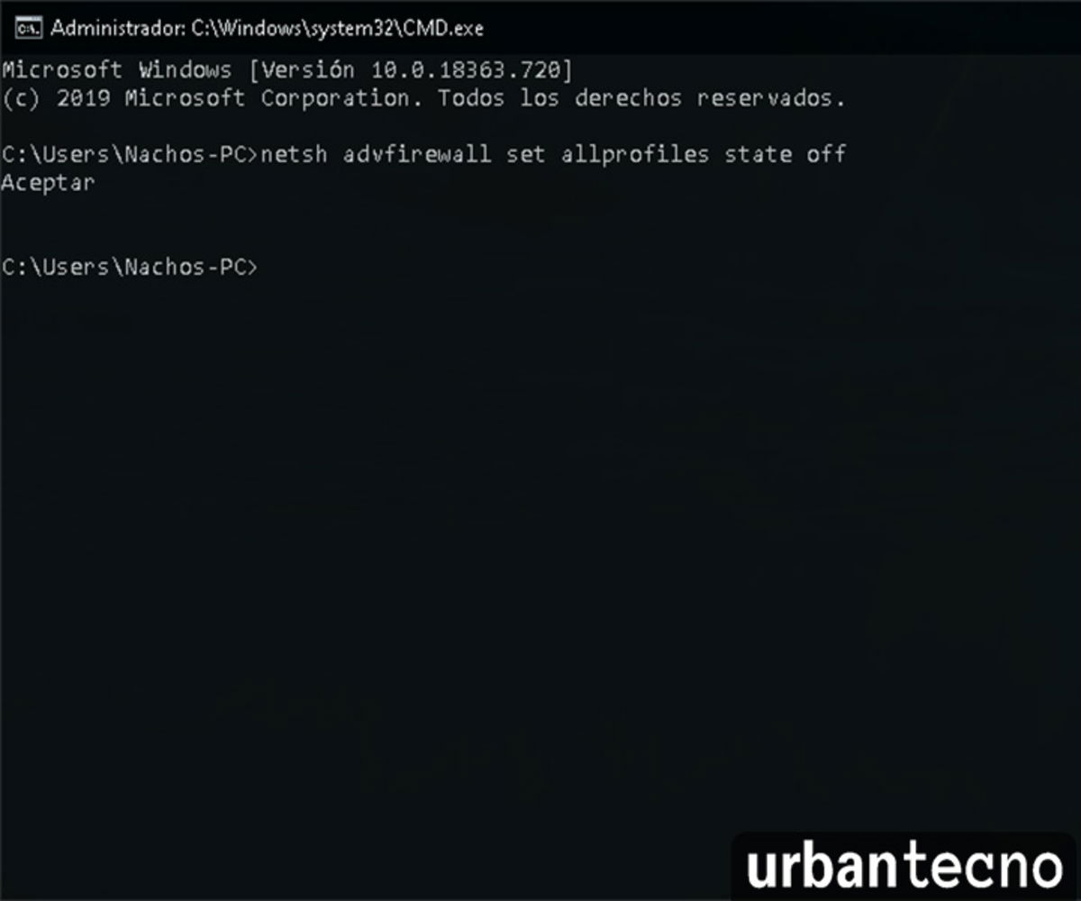 Cómo desactivar el Firewall de Windows 10 con CMD