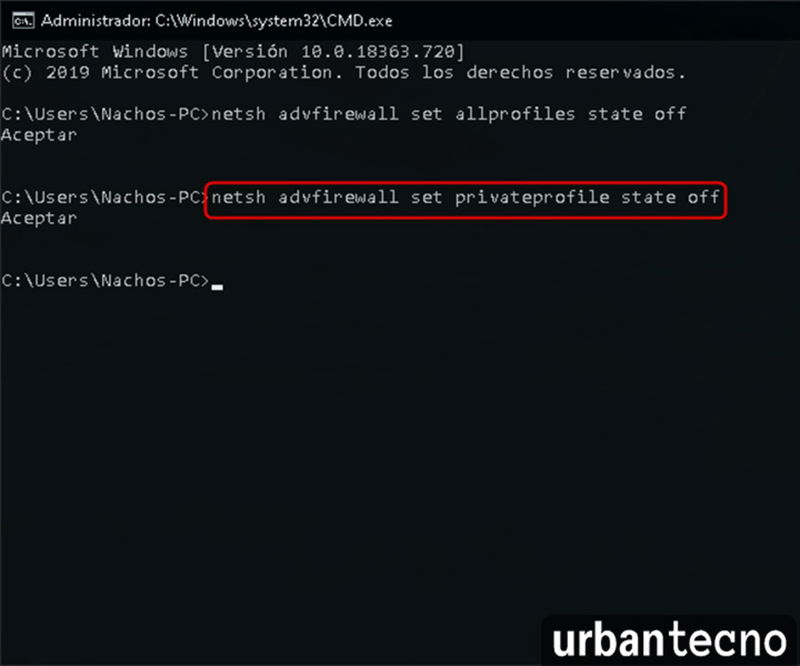 Cómo desactivar el Firewall de Windows 10 con CMD