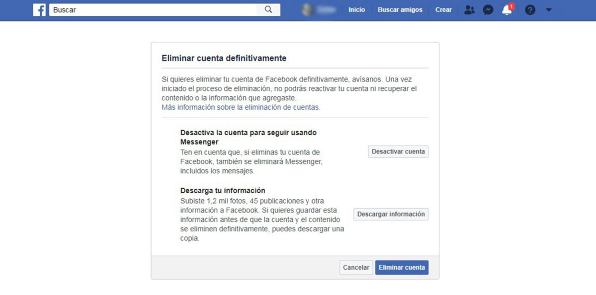Cómo desactivar o eliminar tu cuenta de Facebook