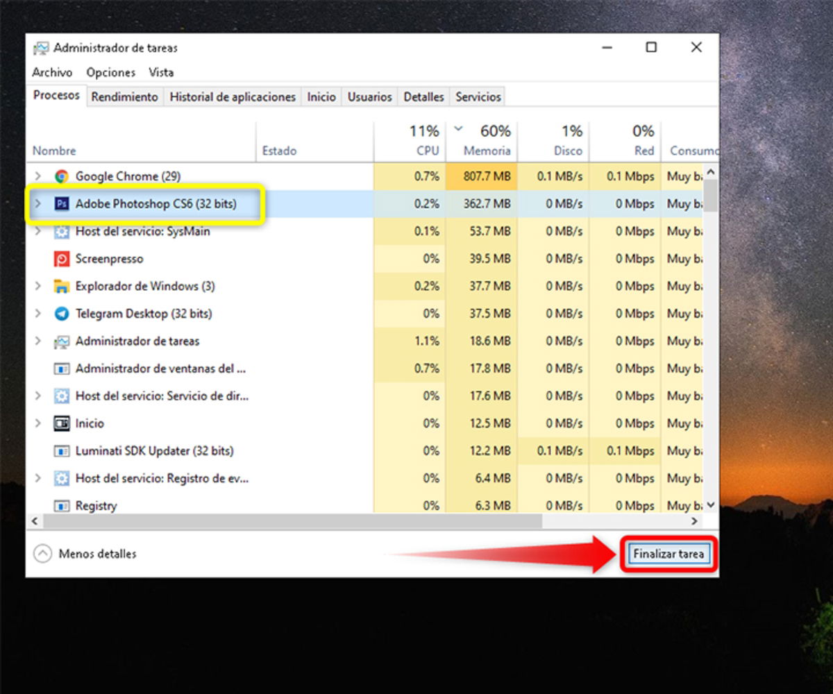 Cómo finalizar una tarea en Windows 10 con el administrador