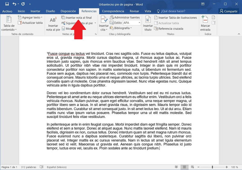 Cómo insertar un pie de página en un documento de Word