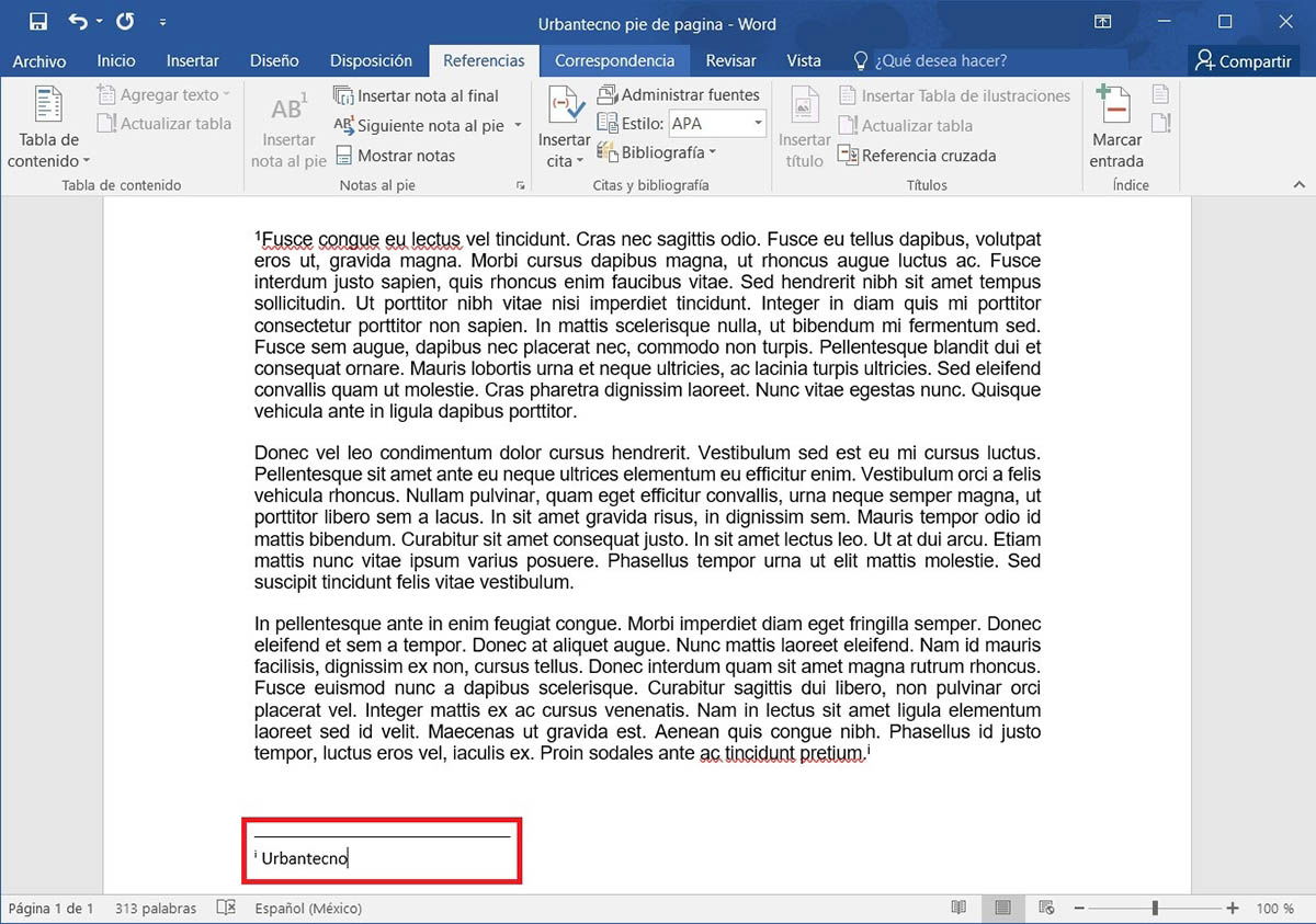 Cómo insertar un pie de página en un documento de Word