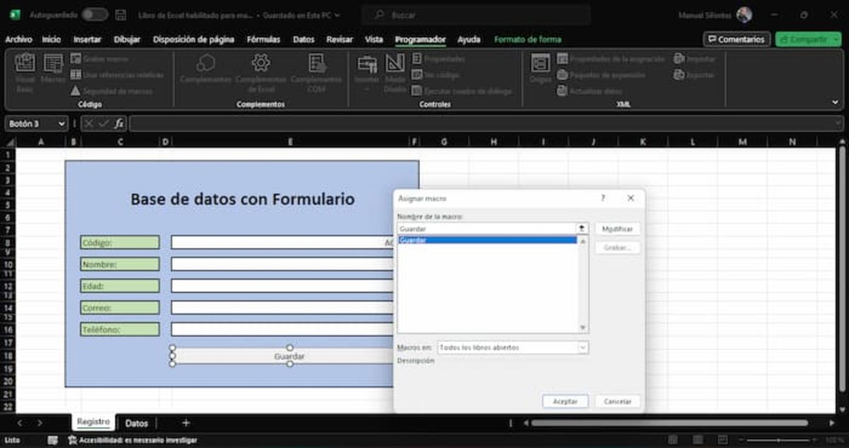 Cómo crear una base de datos en Excel con Formulario paso a paso