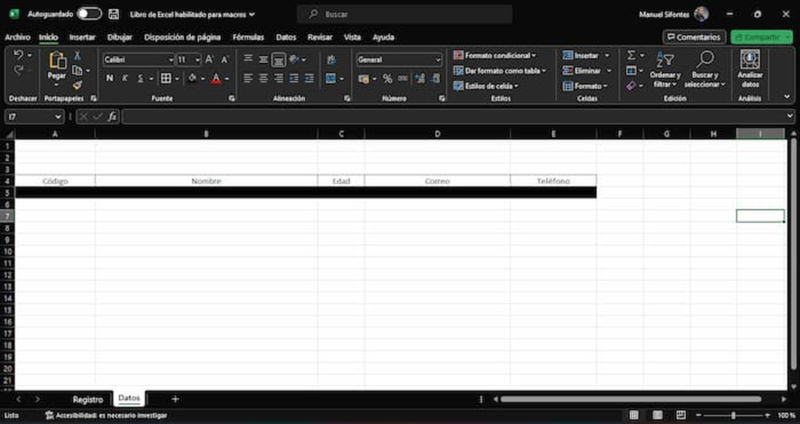 Cómo crear una base de datos en Excel con Formulario paso a paso