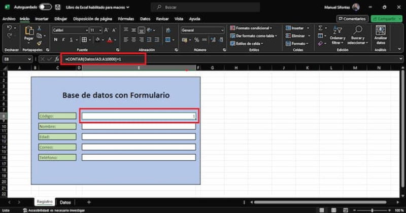Cómo crear una base de datos en Excel con Formulario paso a paso