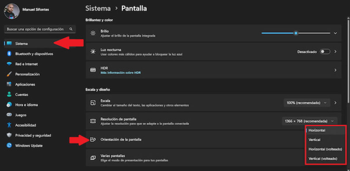 Cómo rotar la pantalla del ordenador con Windows 11
