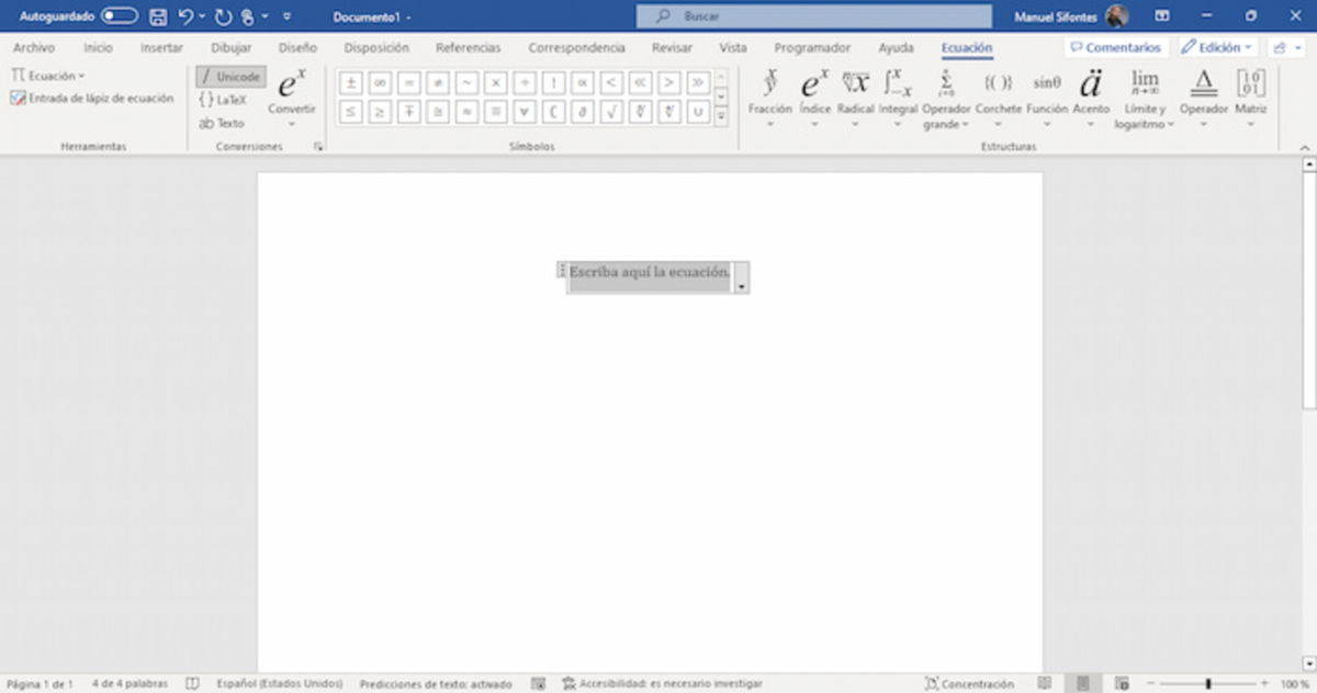 Cómo poner símbolos matemáticos y ecuaciones en documentos de Word
