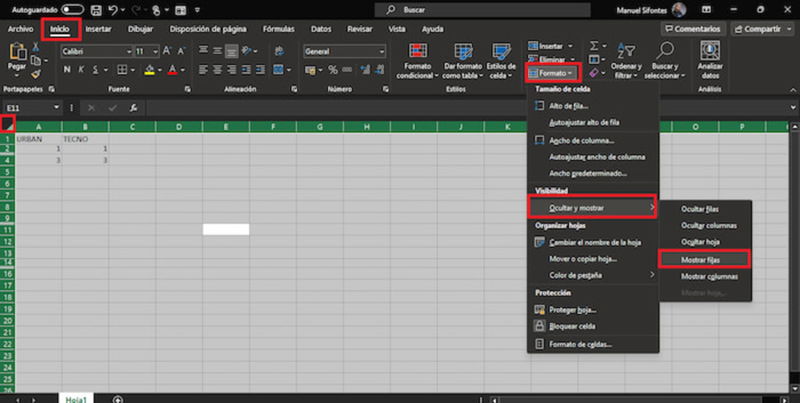 Cómo mostrar filas ocultas en Excel